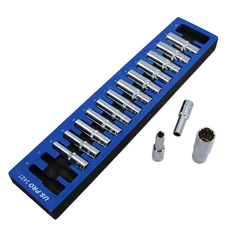 1/2" Drive Metric Double Deep 12 Sided Bi-Hex Sockets 10mm - 24mm 15pc ...