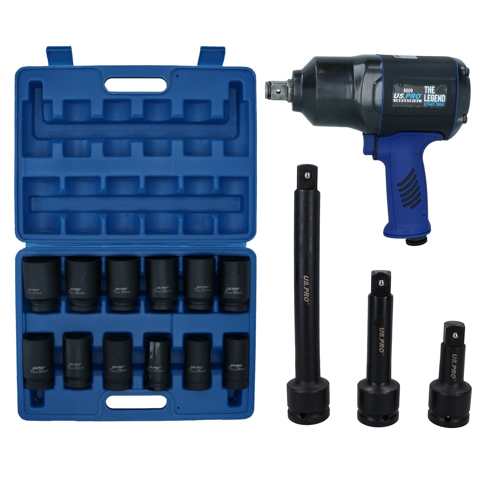 3/4” Drive Air Impact Wrench Gun 2000 Nm + 12 Sockets 24 – 41mm + Exte ...